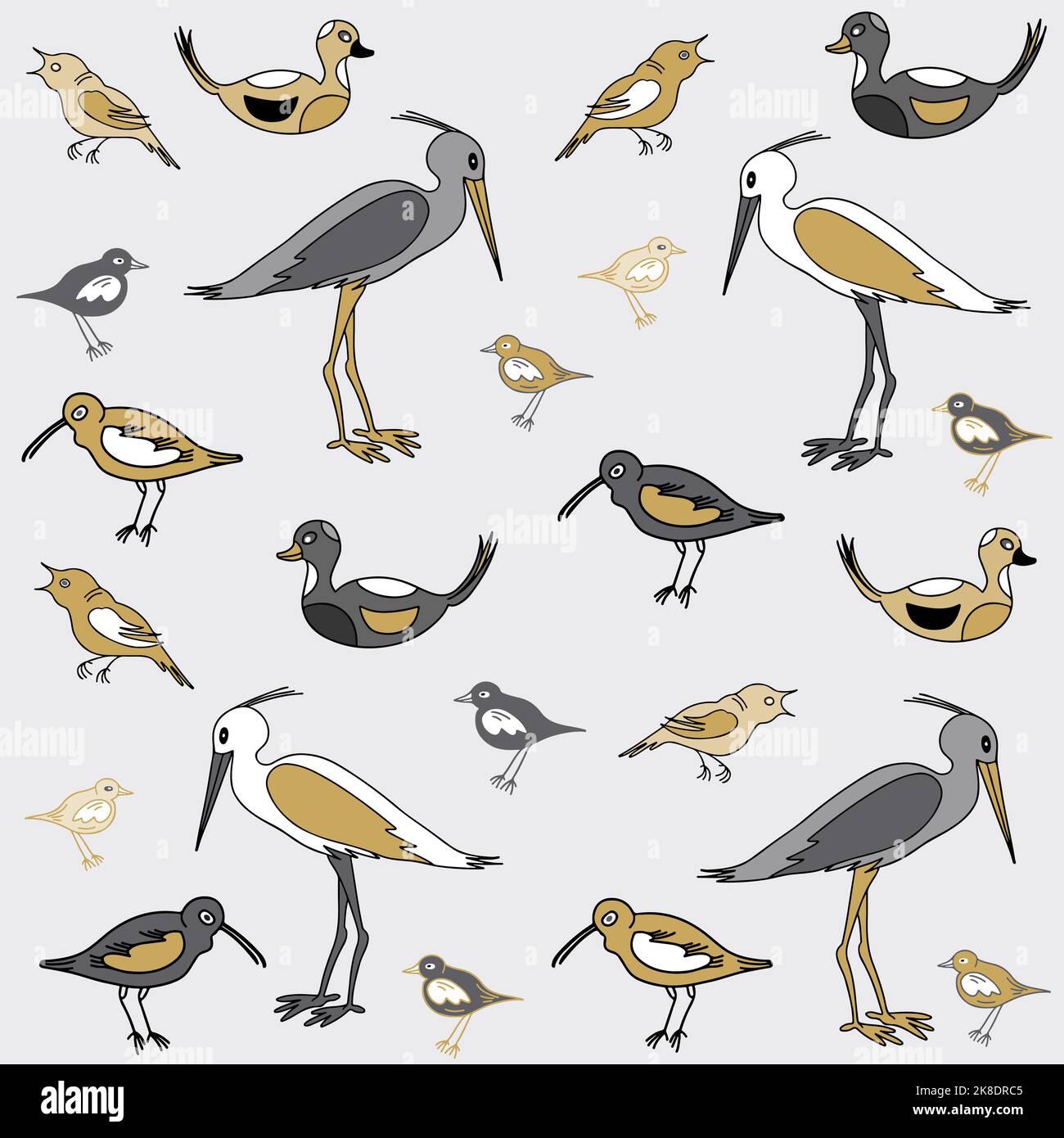 Flat hand drawn birds. Doodle bird seamless pattern. For textile print ...