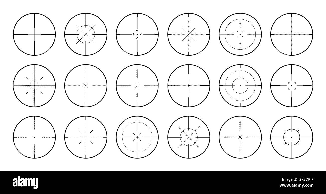 Various sniper rifle sights, weapon optical scope crosshair. Hunting ...