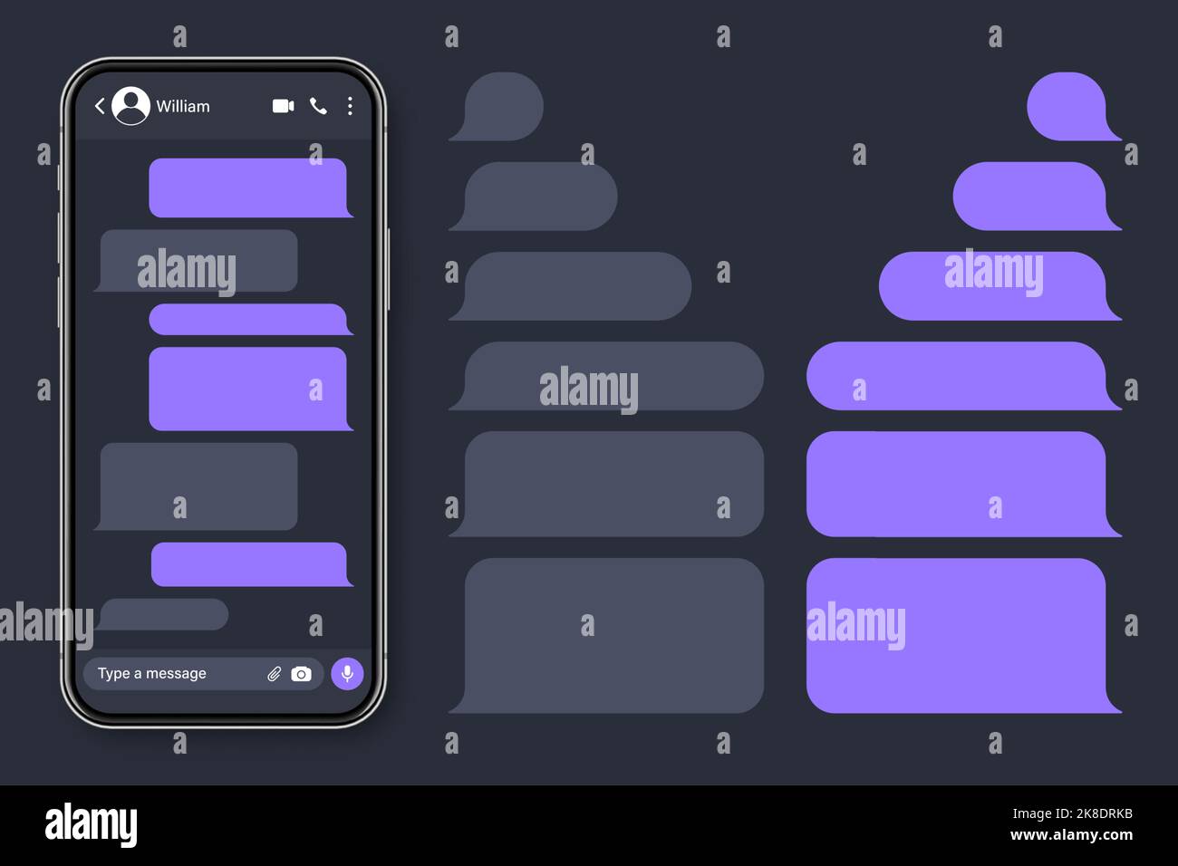 Realistic smartphone with messaging app. Blank SMS text frame ...