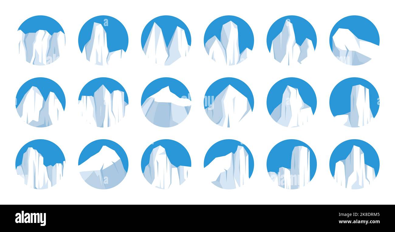 Floating icebergs collection. Drifting arctic glacier, block of frozen ...