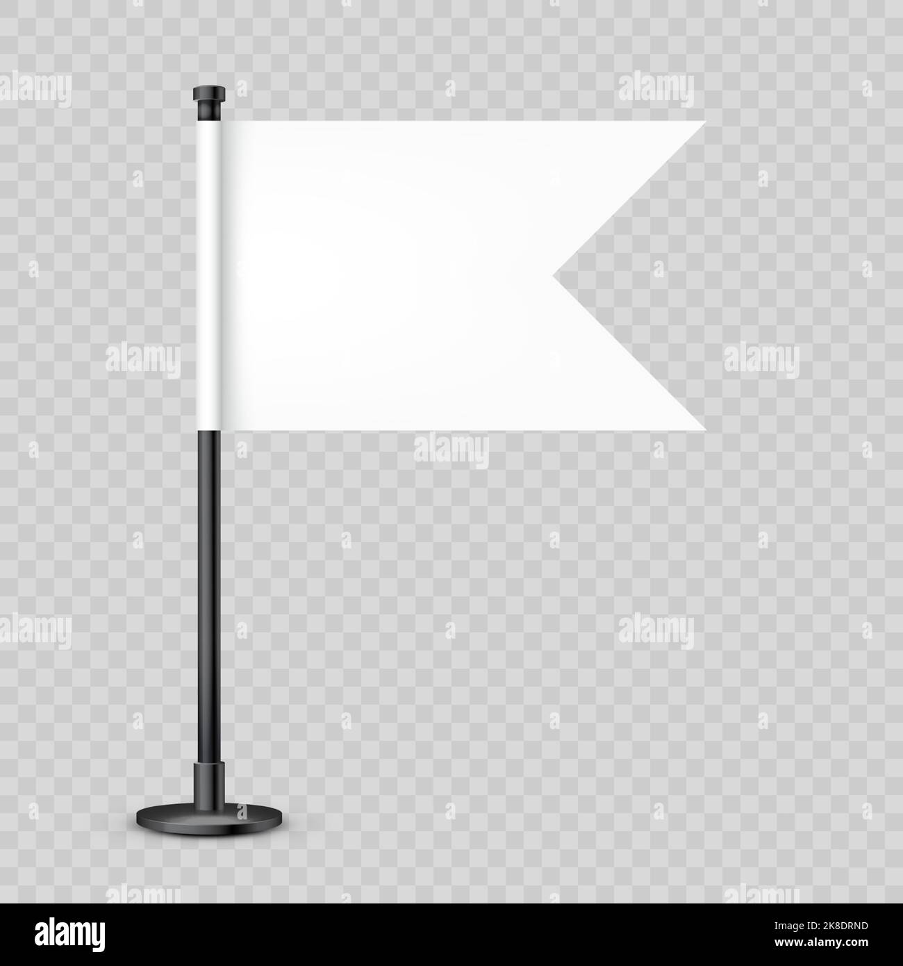 Realistic table flag on a steel pole. Blank white desk flag made of ...