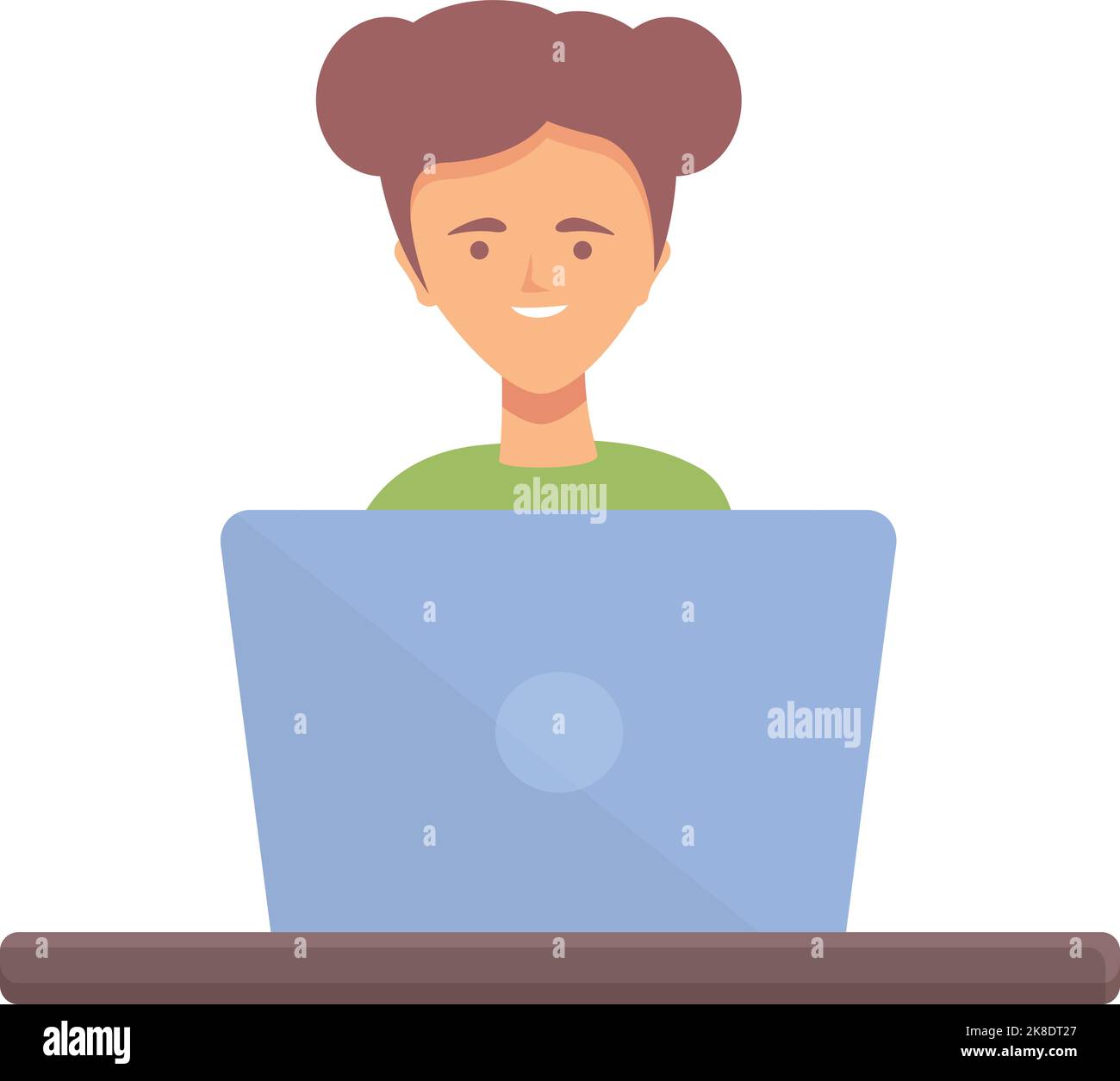 Girl learning icon cartoon vector. Computer child. Internet study Stock ...