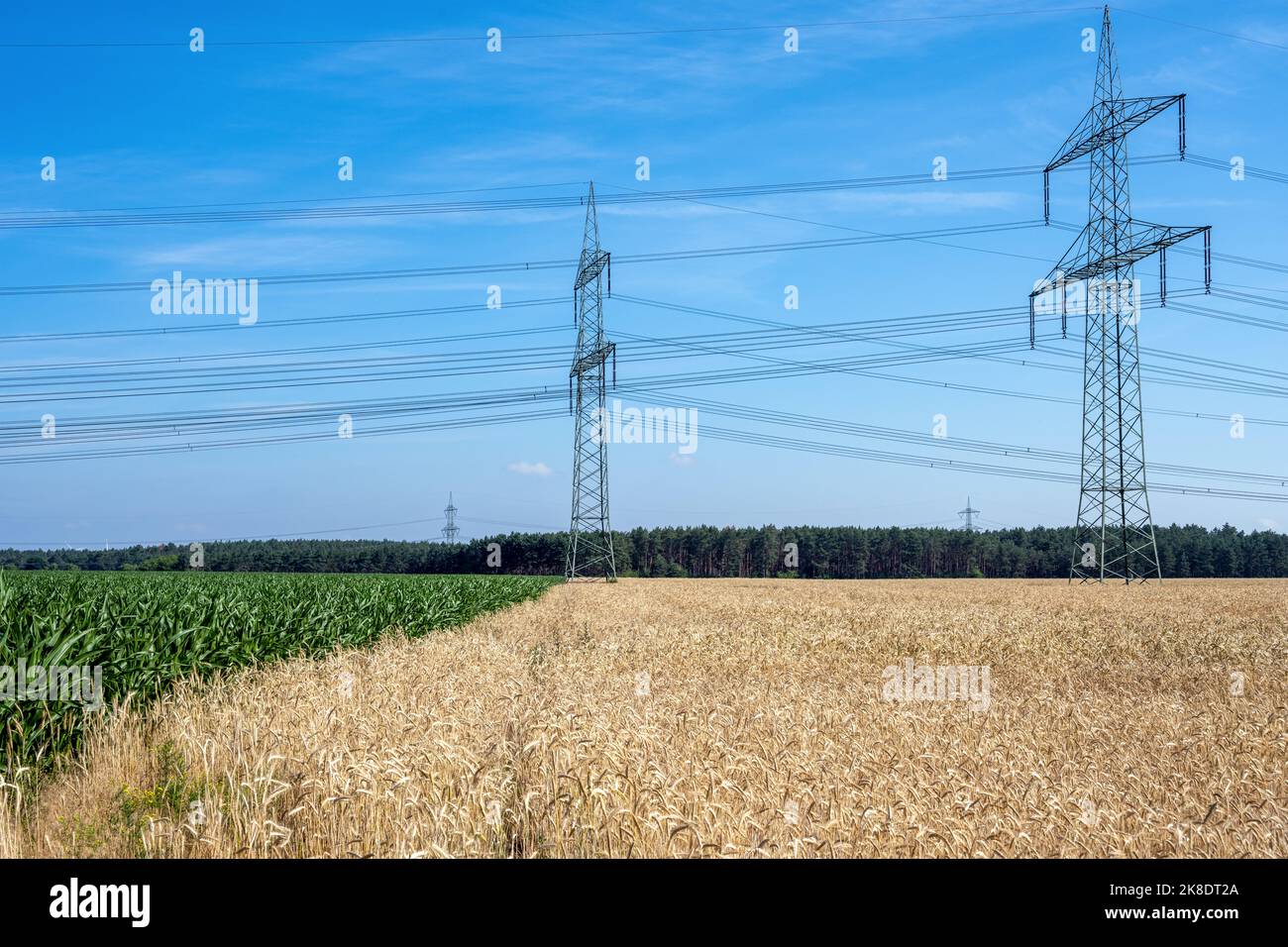 Power lines in an agricultural landscape seen in Germany Stock Photo ...
