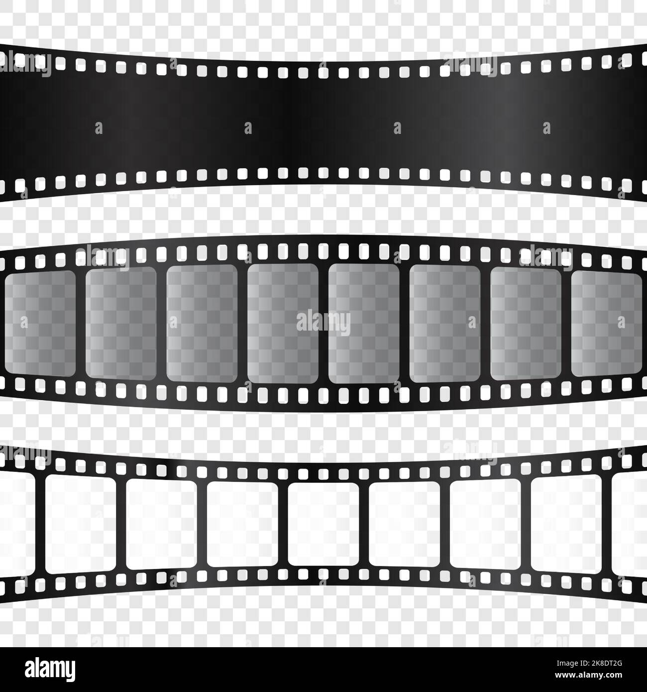 Curved film strips collection. Old retro cinema movie strip. Analog ...