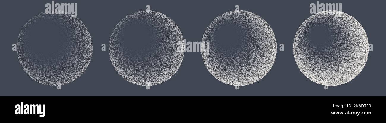 Round shaped dotted objects, stipple elements. Fading gradient ...