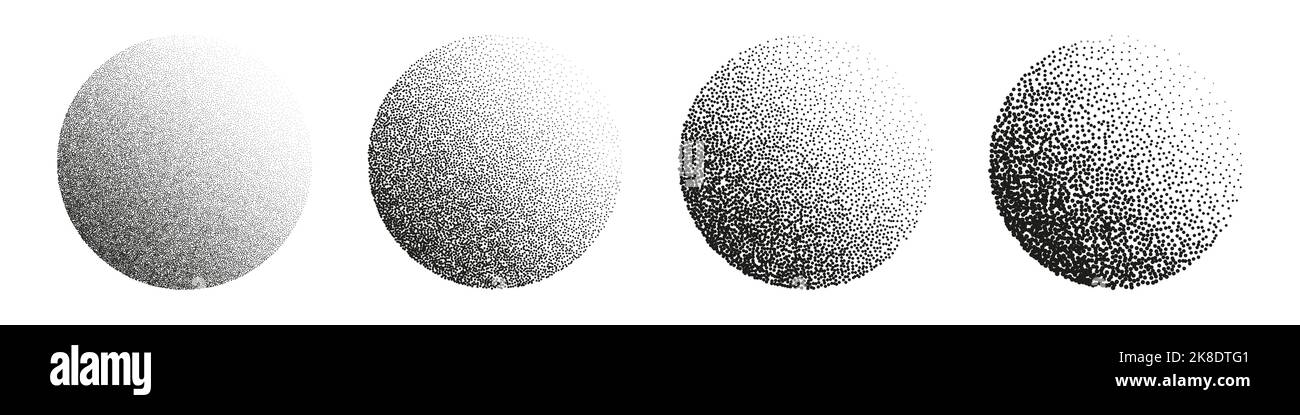 Round shaped dotted objects, stipple elements. Fading gradient ...