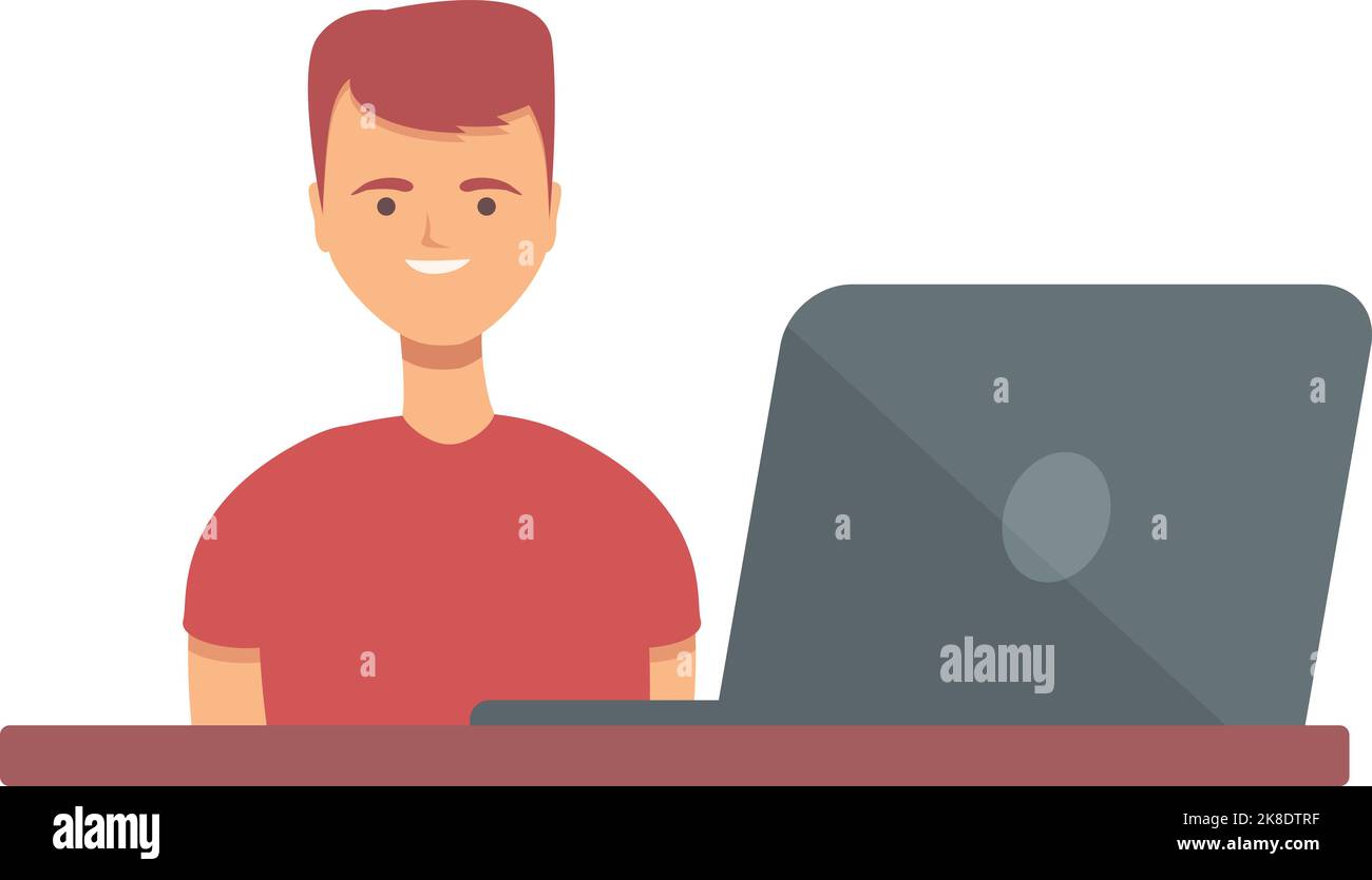 Happy online boy icon cartoon vector. Computer kid. Internet school ...