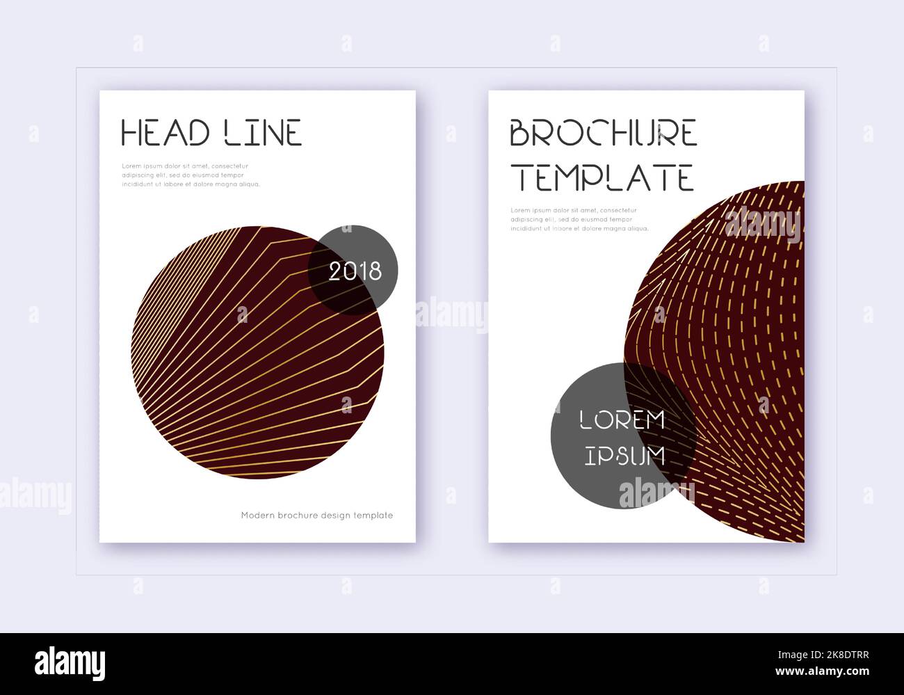 Trendy cover design template set. Gold abstract lines on maroon ...