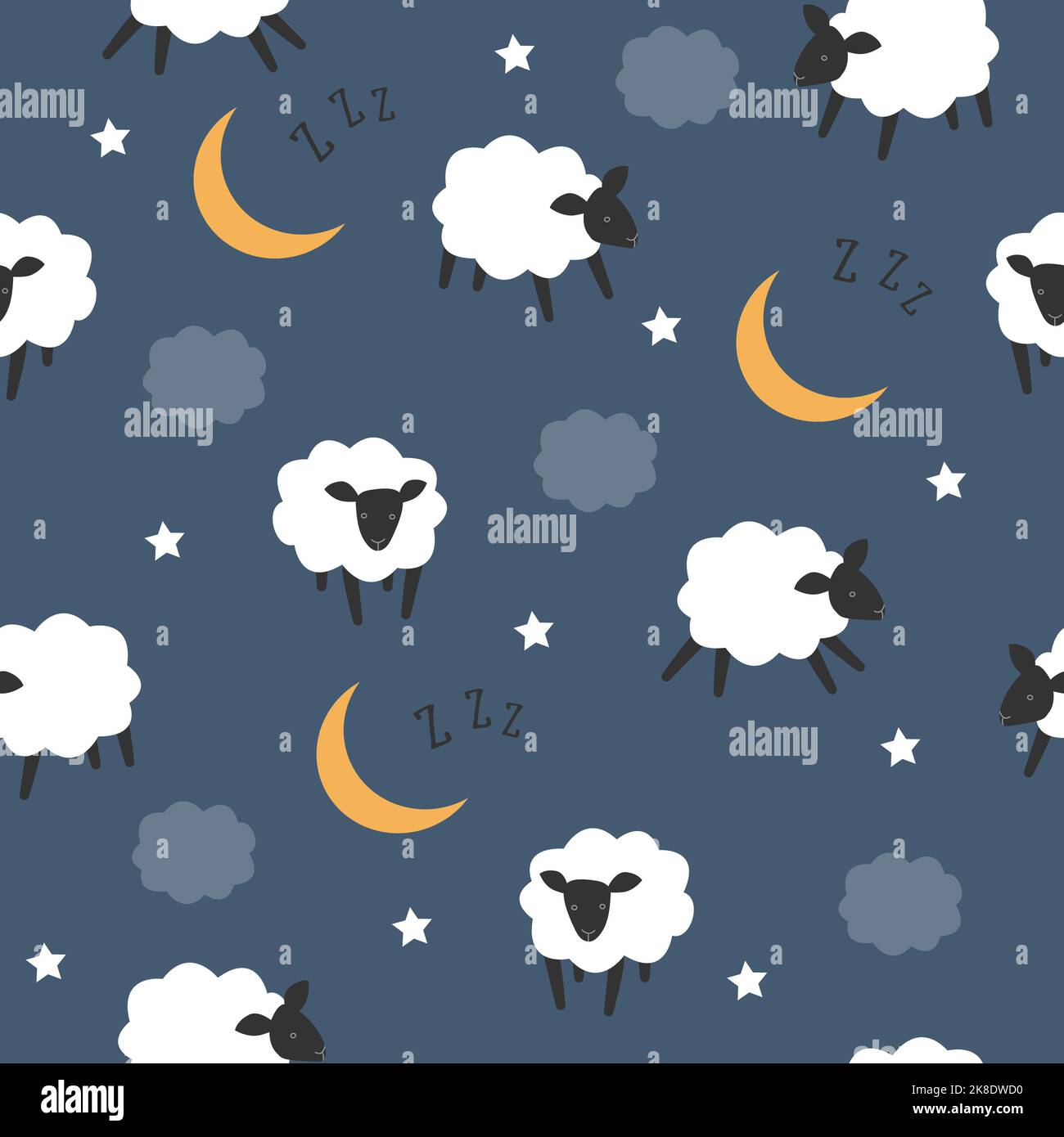Seamless pattern with sheep, clouds and moons on night sky Stock Vector ...