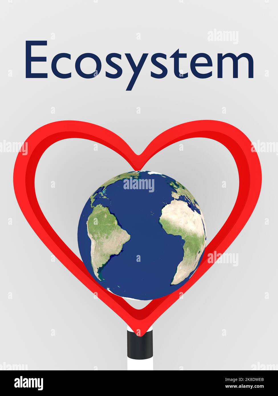 3D illustration of earth within a symbolical road sign shaped as heart ...