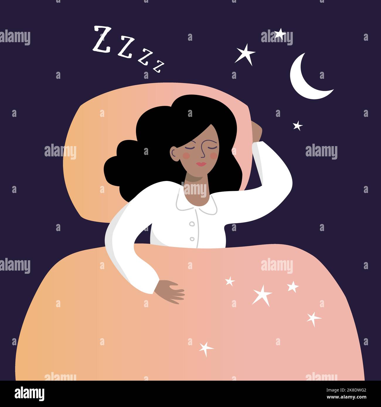 Woman Having A Good Nights Sleep Vector Illustration Stock Vector