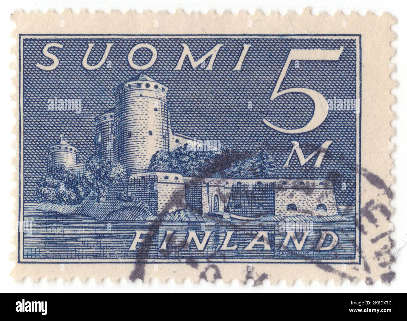 FINLAND - 1930: An 5 marka blue postage stamp depicting Castle in ...