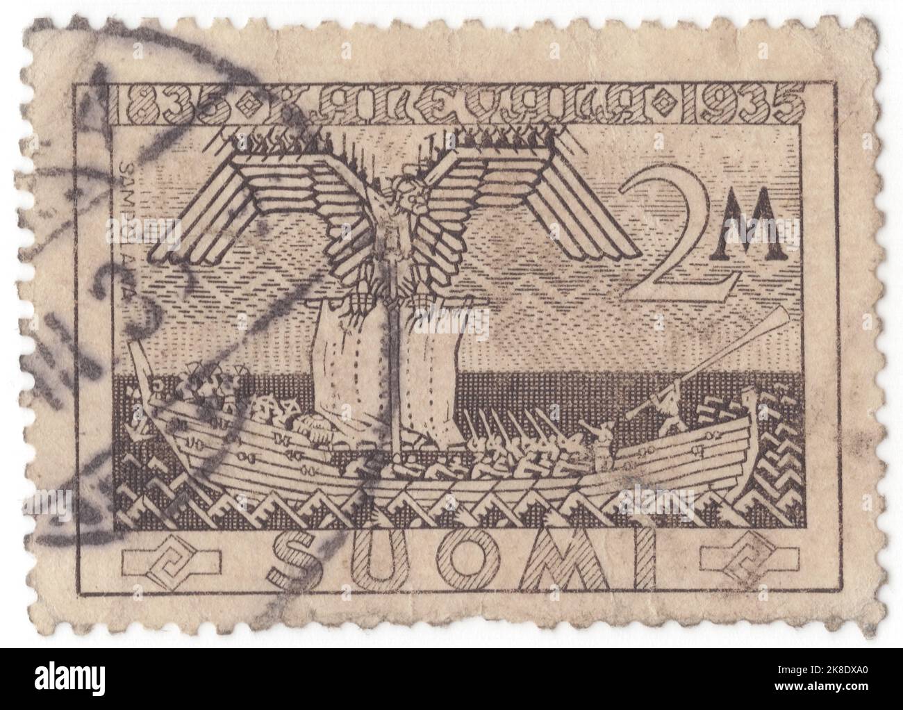 FINLAND - 1935 February 28: An 2 marka black postage stamp depicting ...