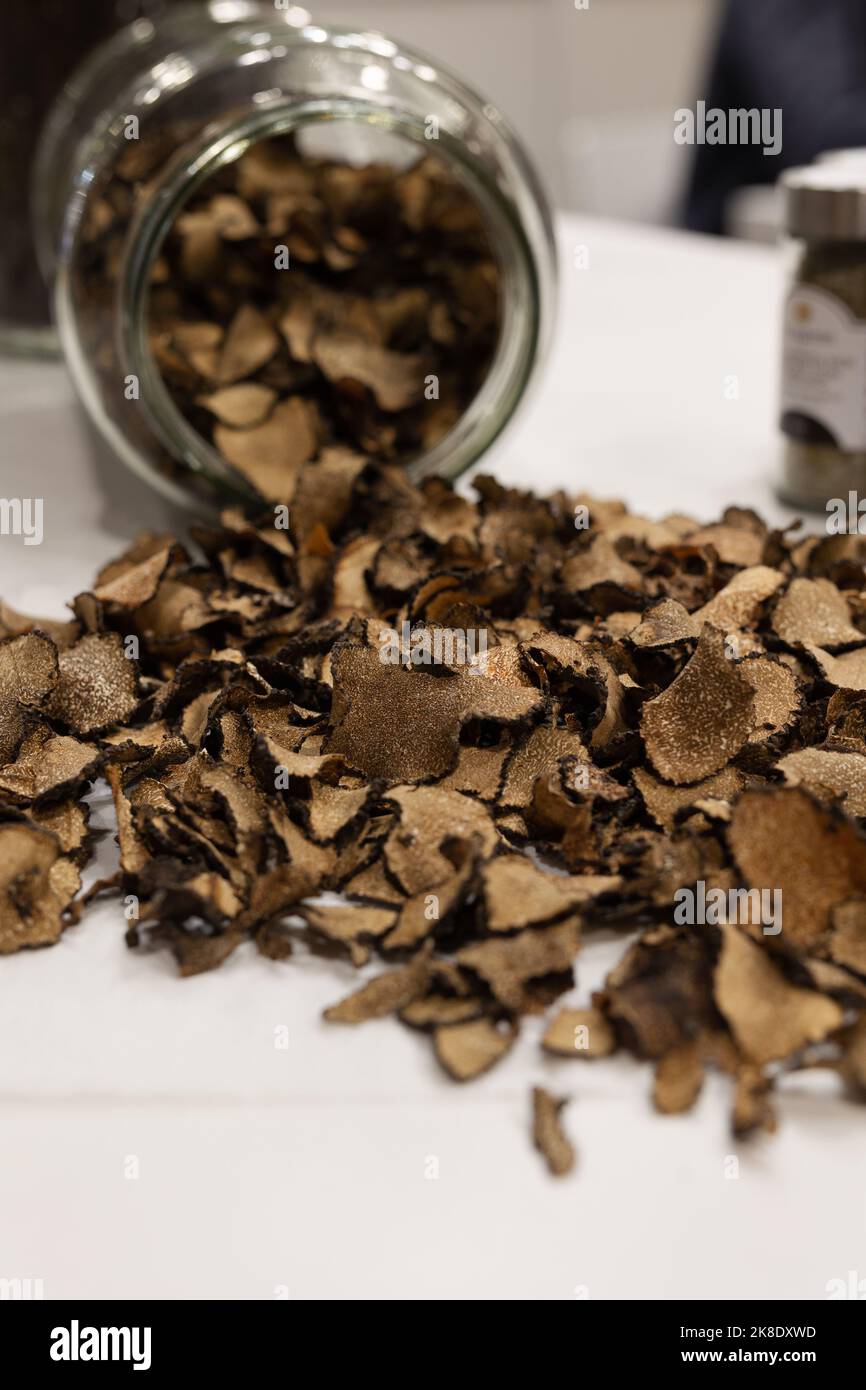 Light, Thin Truffle Flakes Sticking out of a Glass Container Stock ...