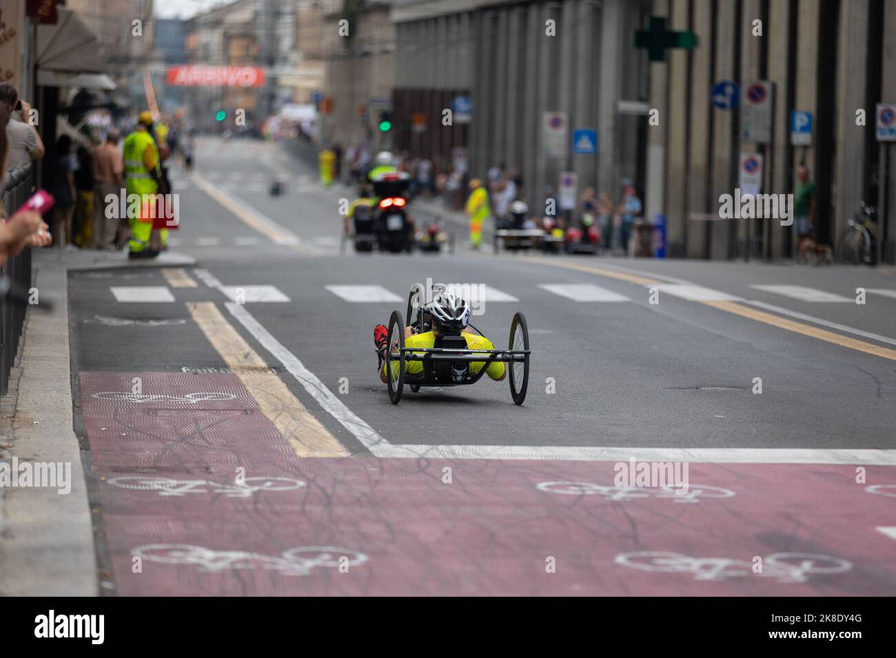 Group of Athletes with Their Special Bikes on a City Track in a Race ...