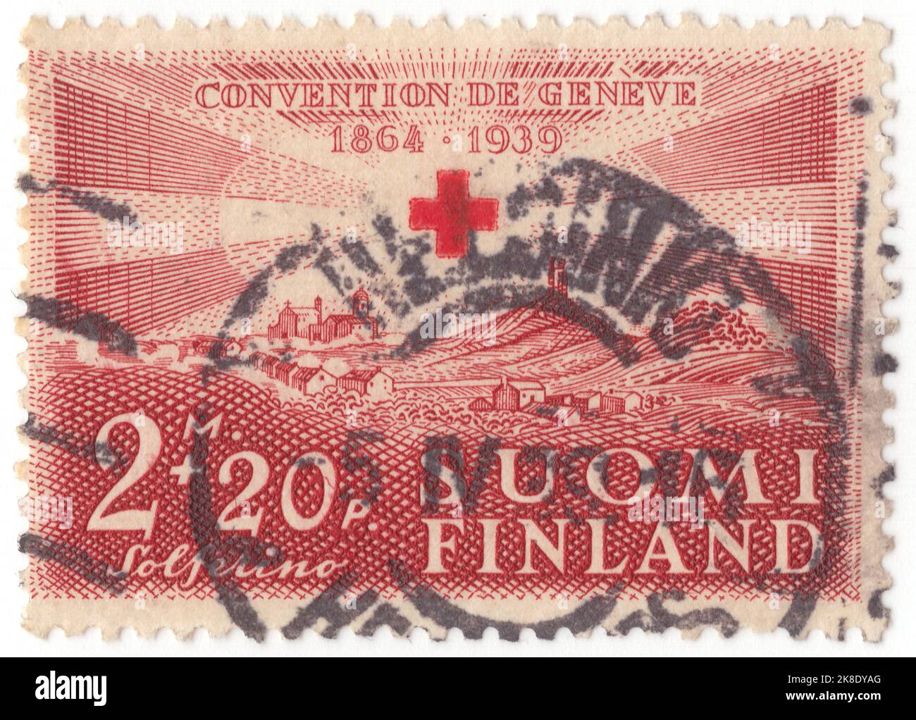 FINLAND - 1939 January 2: An 2 mark plus 20 pennia lake and scarlet ...