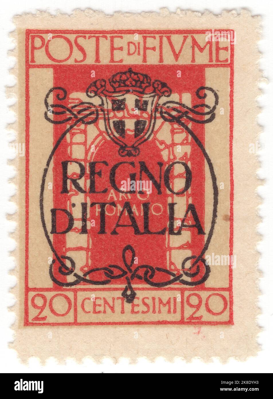 FIUME - 1924 February 22: An 20 centesimi orange-red and pale-buff ...