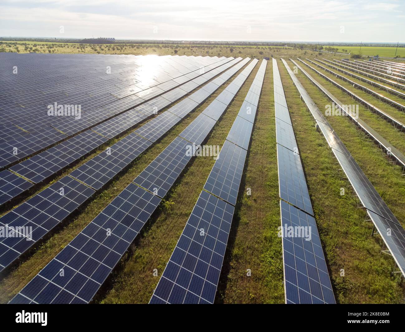 Aerial top view of a solar panels power plant. Photovoltaic solar ...