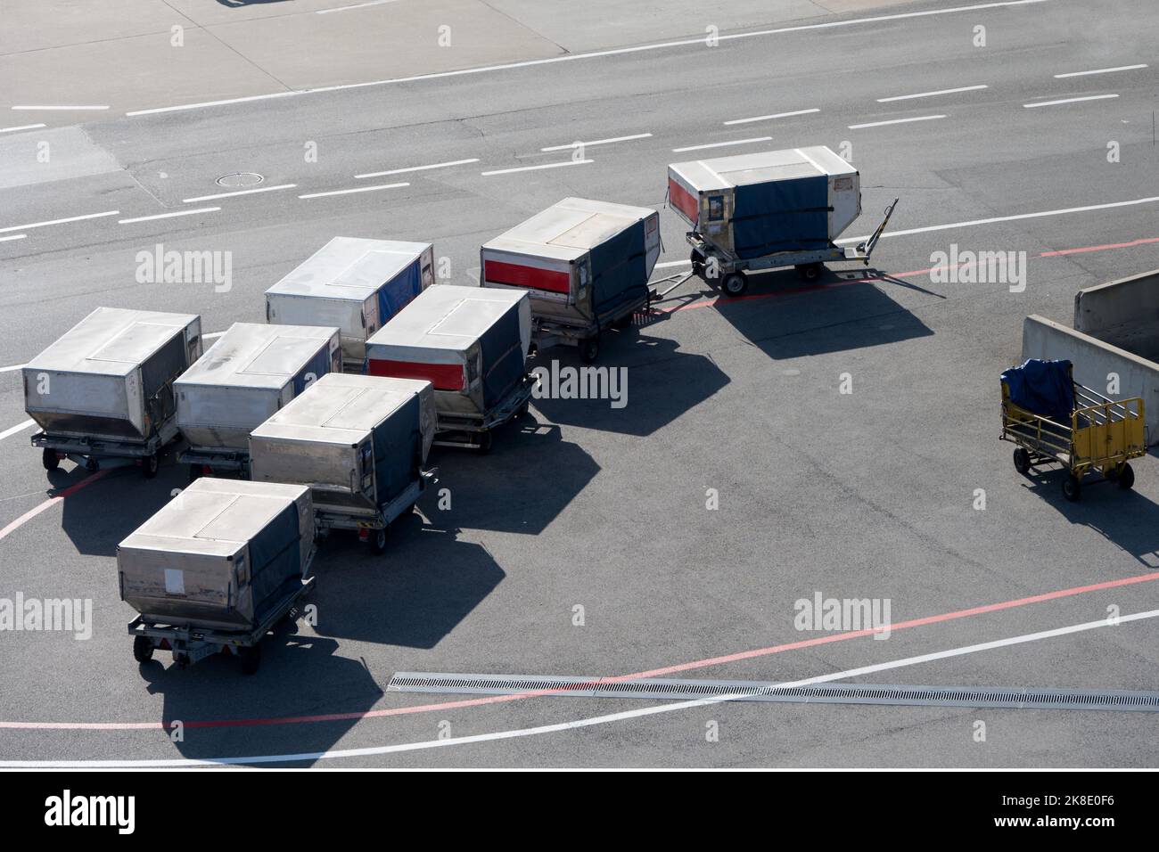 Concept closeup of modern standardized normed aluminum metal airport ...