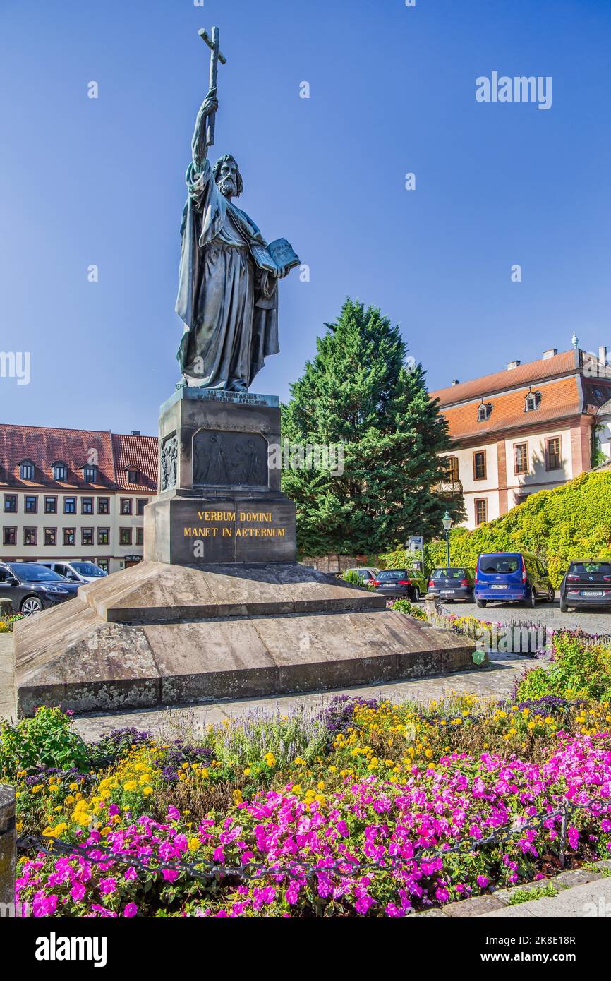 Statue of Saint Boniface, Fulda, Fulda River, Rhoen, Eastern Hesse ...