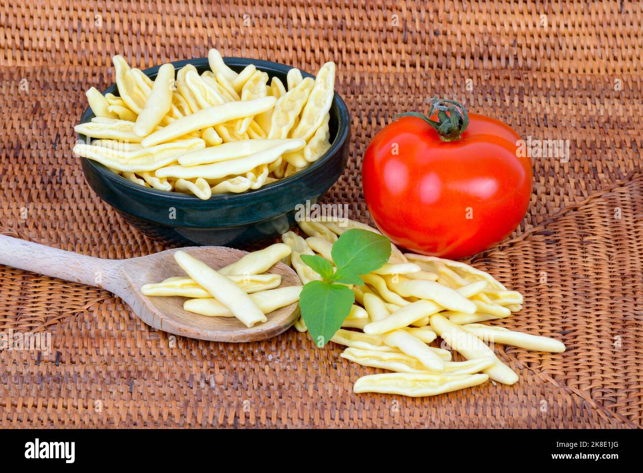 Italian pasta, fagiolini, pasta, noodles, tomato, basil Stock Photo - Alamy