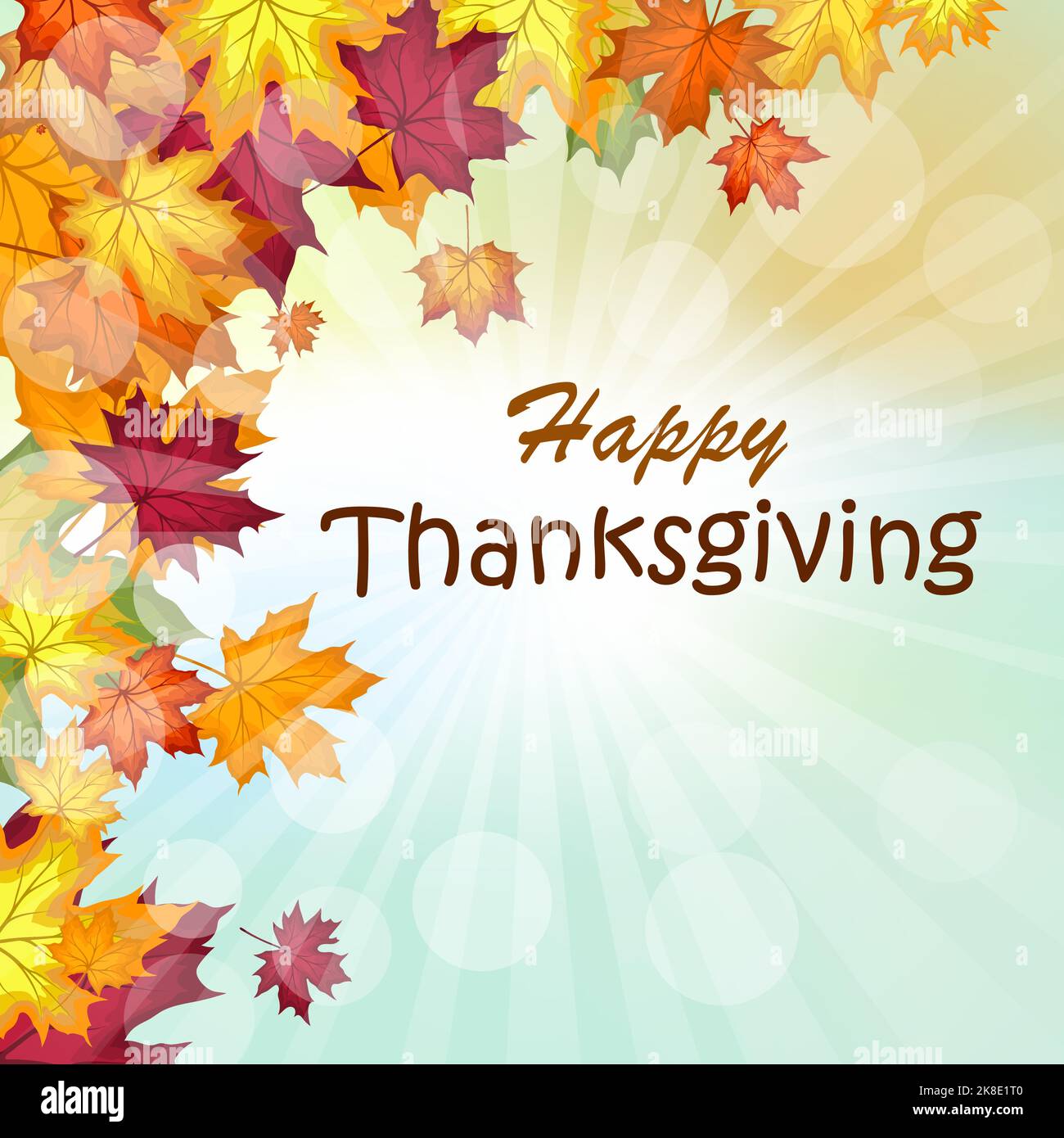 Thanksgiving fall banner with bright autumn leaves over vanilla sky ...