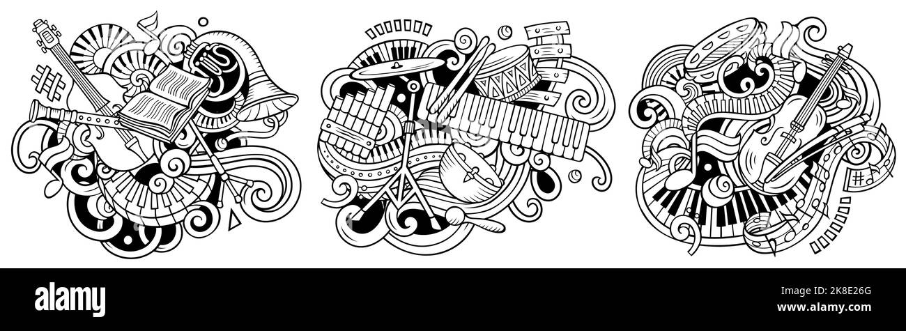 classical music cartoon vector doodle designs set Stock Vector Image ...