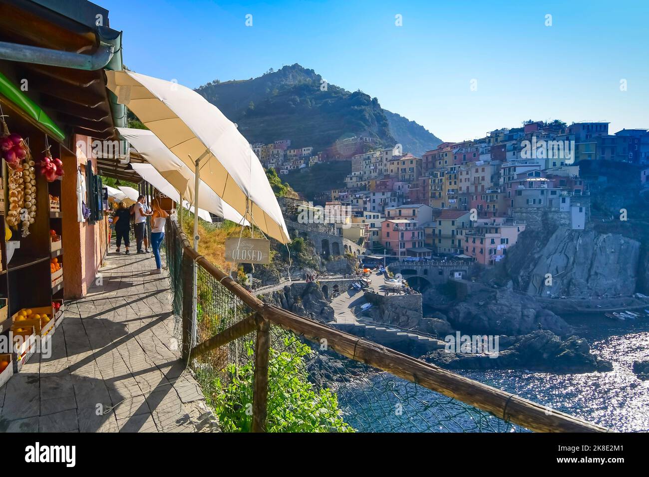 Port of Manarola, view from the hiking trail, Cinque Terre village ...