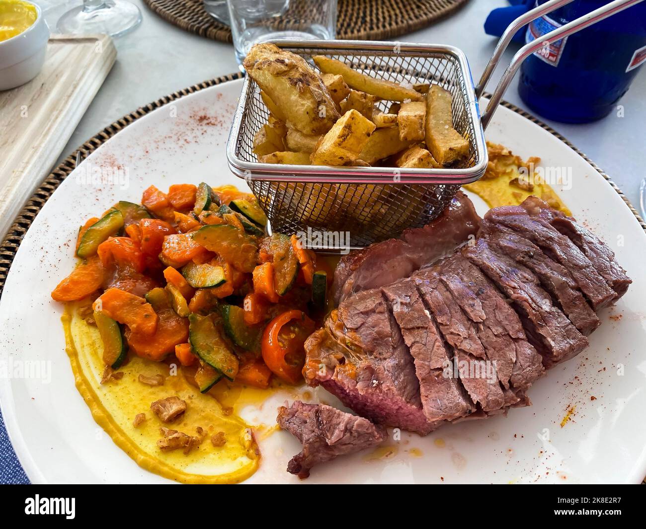 Filet medium rare with french fries and spices Hessen, Germany Stock ...