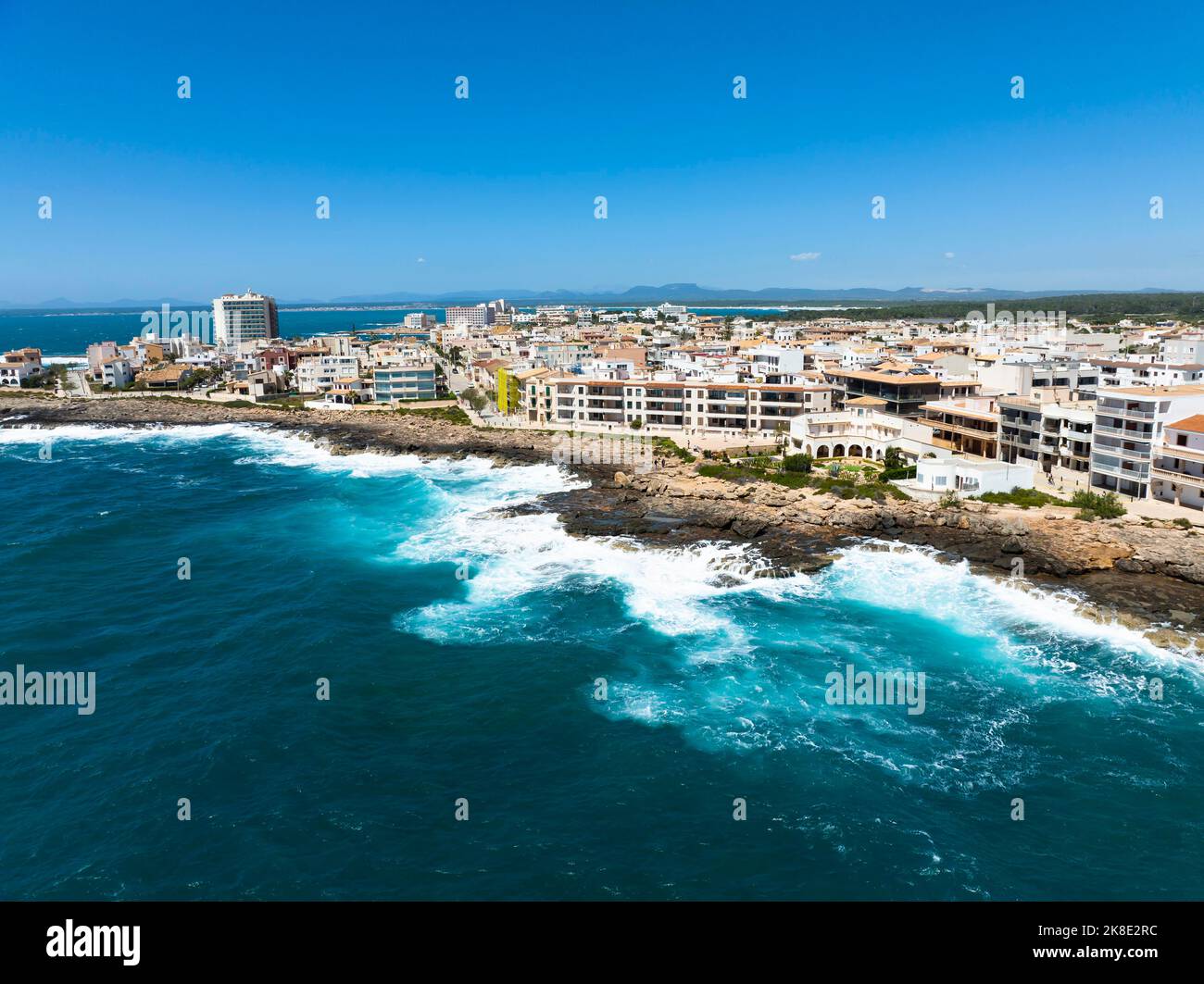 Aerial view, Colonia de Sant Jordi, Mallorca, Balearic Islands, Spain ...