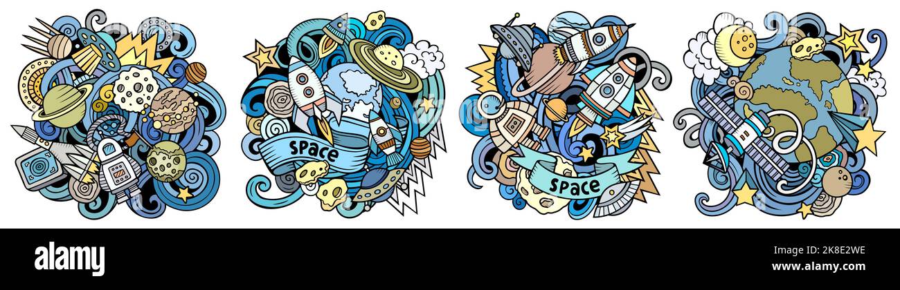 Space cartoon vector doodle designs set Stock Vector Image & Art - Alamy