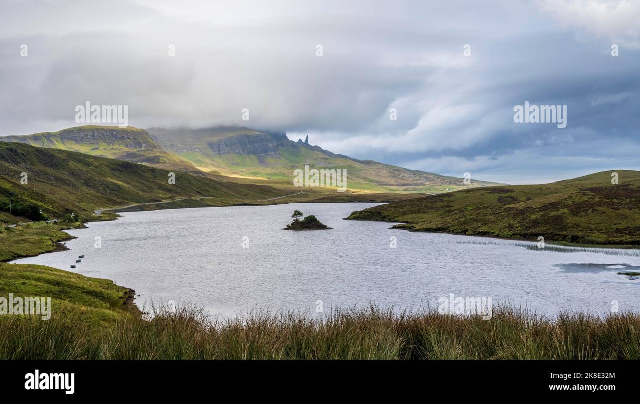 Loch Fada, Old Man of Storr in the mist, Trotternish, Isle of Skye ...