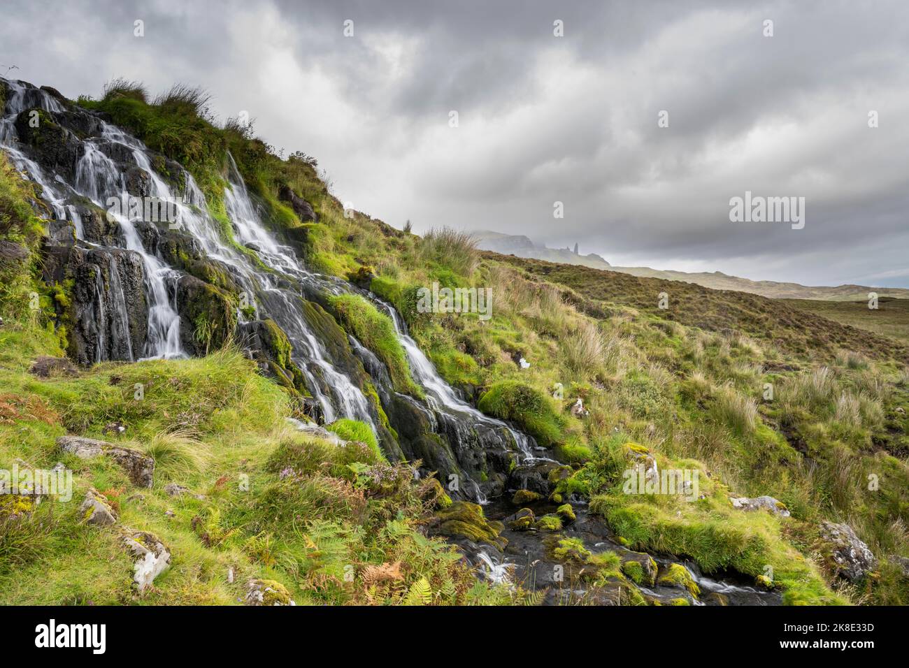 Bride's Veil Waterfall, Waterfall, Old Man of Storr in background ...
