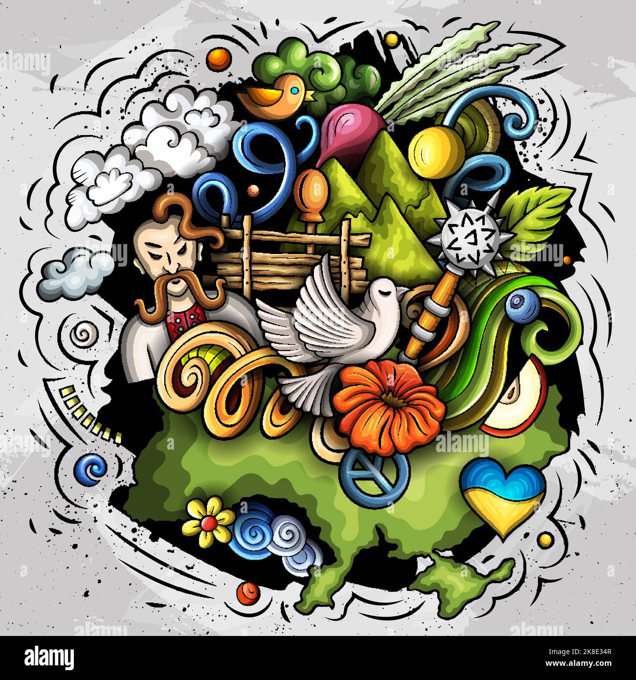 Ukraine cartoon doodle illustration. Funny Ukrainian design Stock ...