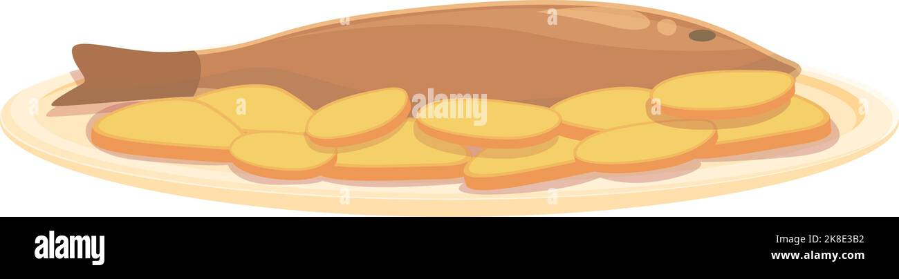 Fish dish icon cartoon vector. Dinner menu. Sauce dinner Stock Vector ...