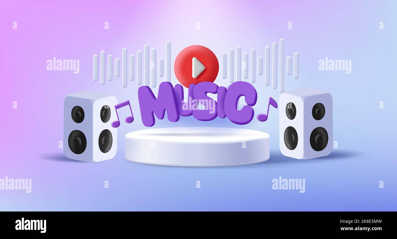 3d music composition with columns and pedestal, volume music lettering ...