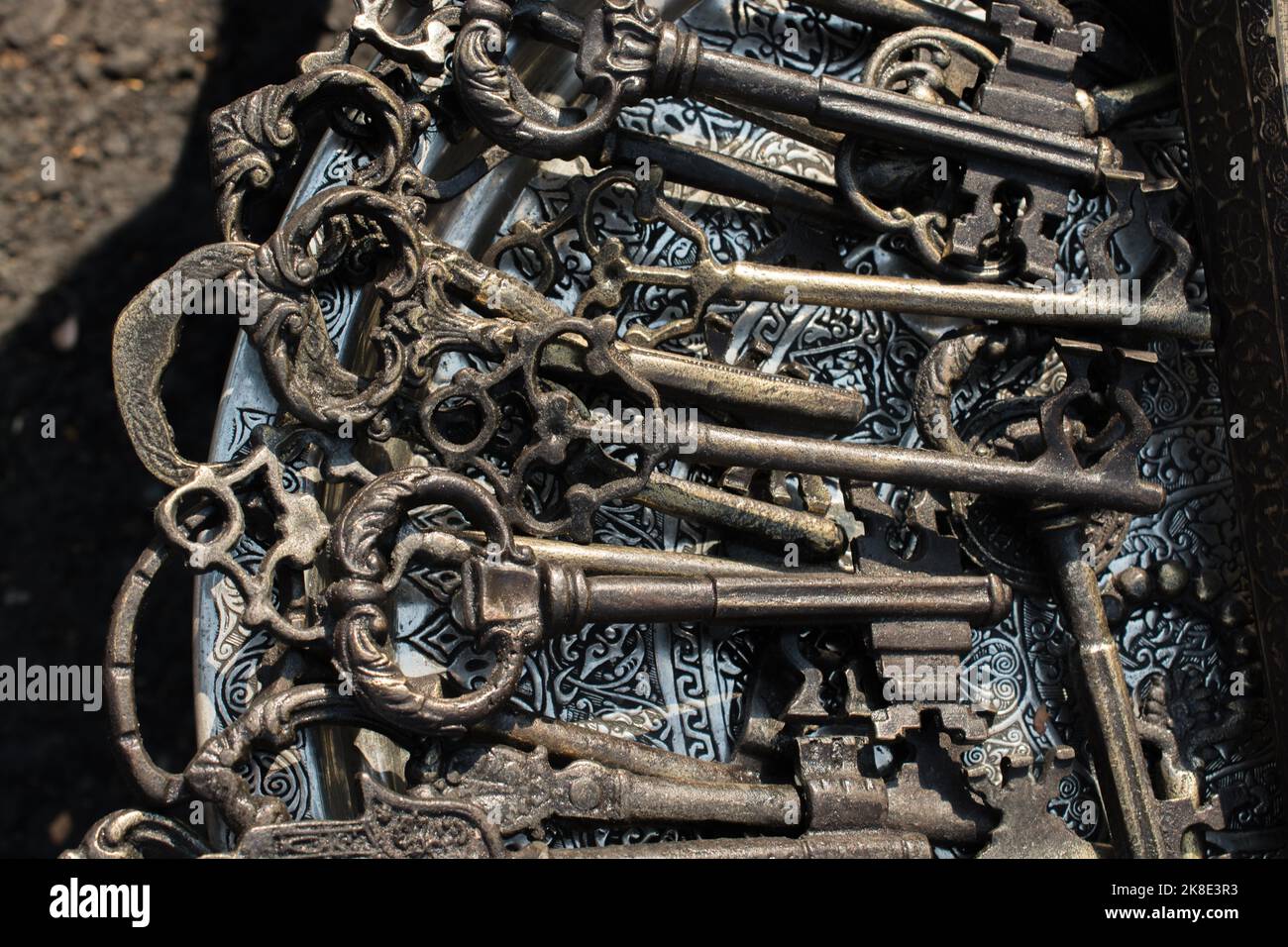 Retro styled color decorativel key made of metal Stock Photo - Alamy