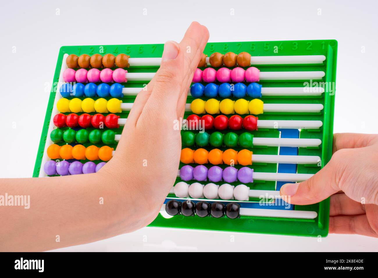 Hand using a color abacus Stock Photo - Alamy
