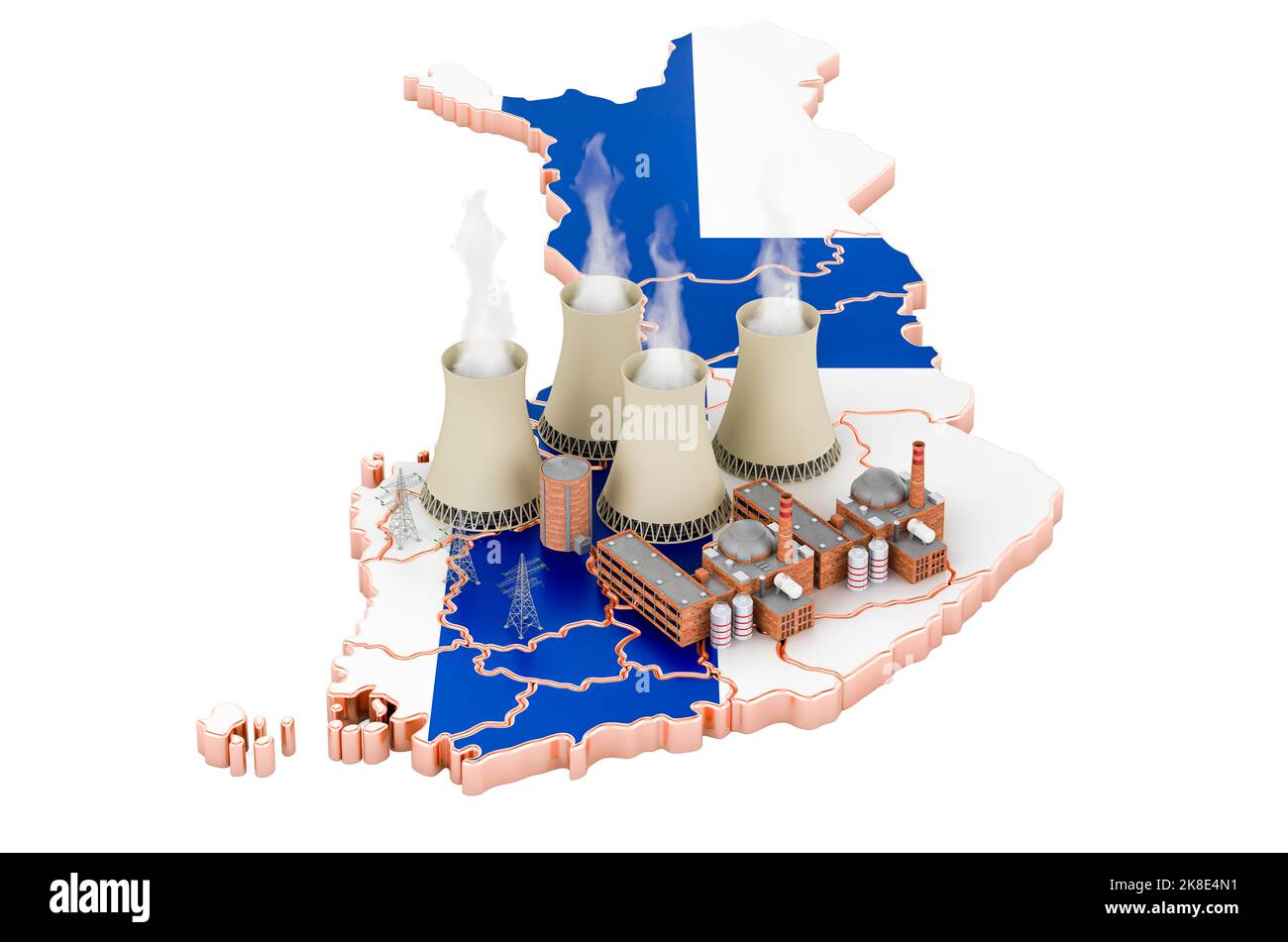 Nuclear power stations in Finland, 3D rendering isolated on white ...