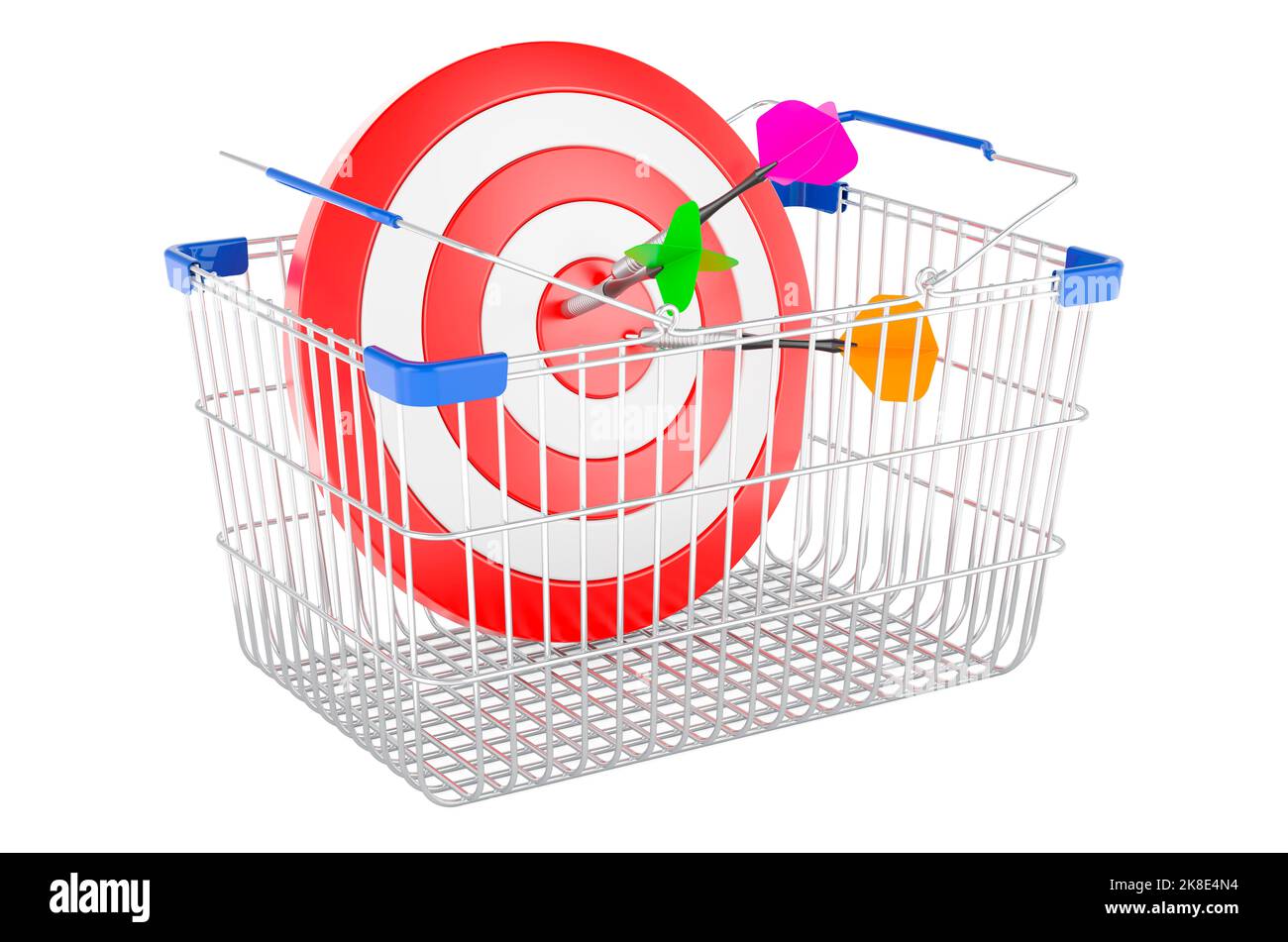 Shopping basket with goal and arrows, 3D rendering isolated on white ...