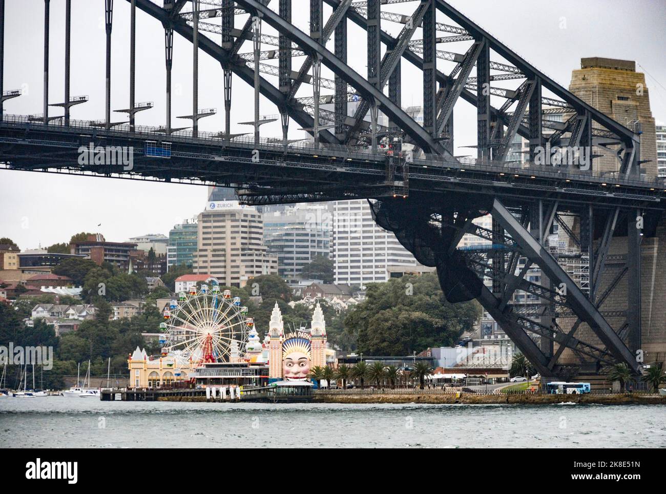 The iconic Sydney Harbour Bridge and the Luna Park theme park Stock ...