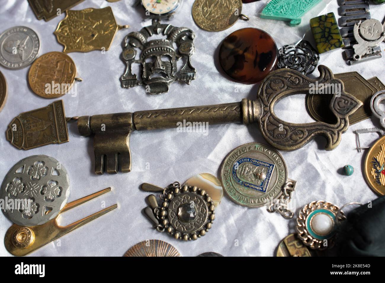 Retro styled color decorativel key made of metal Stock Photo - Alamy