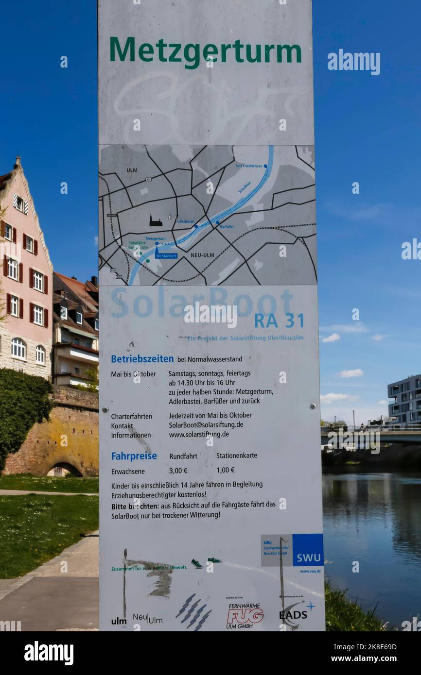 Information board, solar boat fares, Metzgerturm, font, letters, banner ...