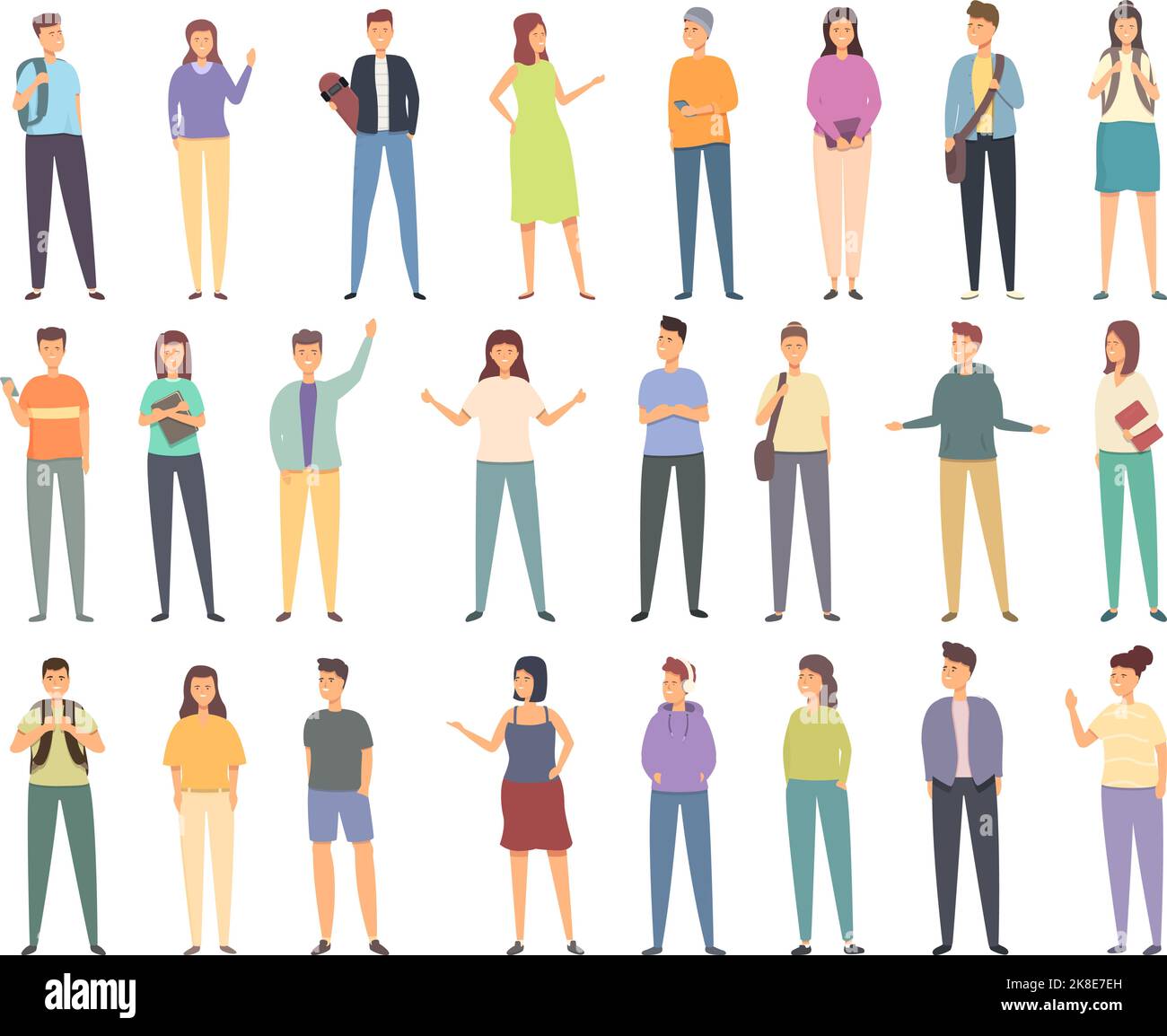 Teenage friends icons set cartoon vector. Group selfie. Happy ...