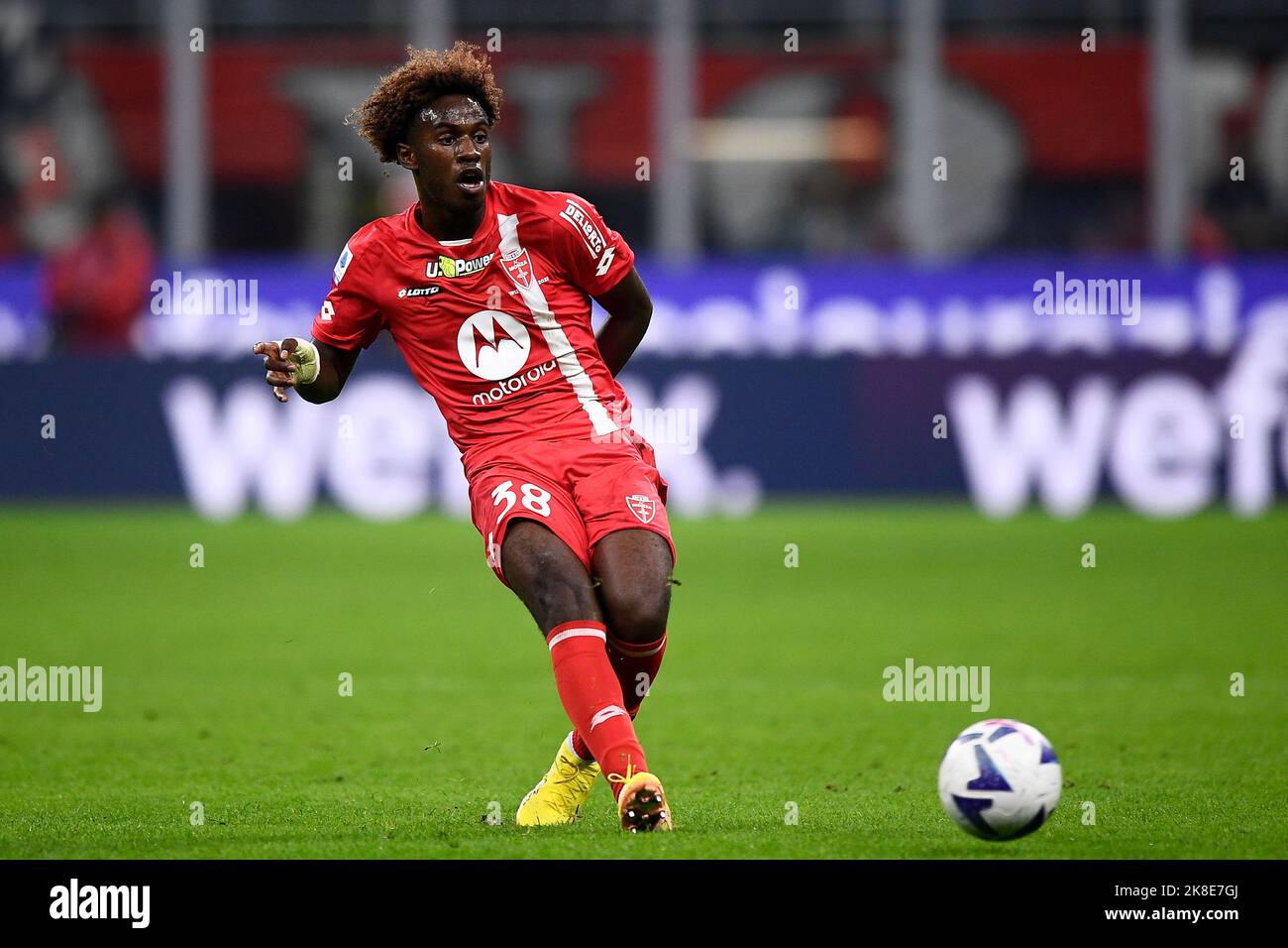 Milan, Italy. 22 October 2022. Warren Bondo of AC Monza in action ...