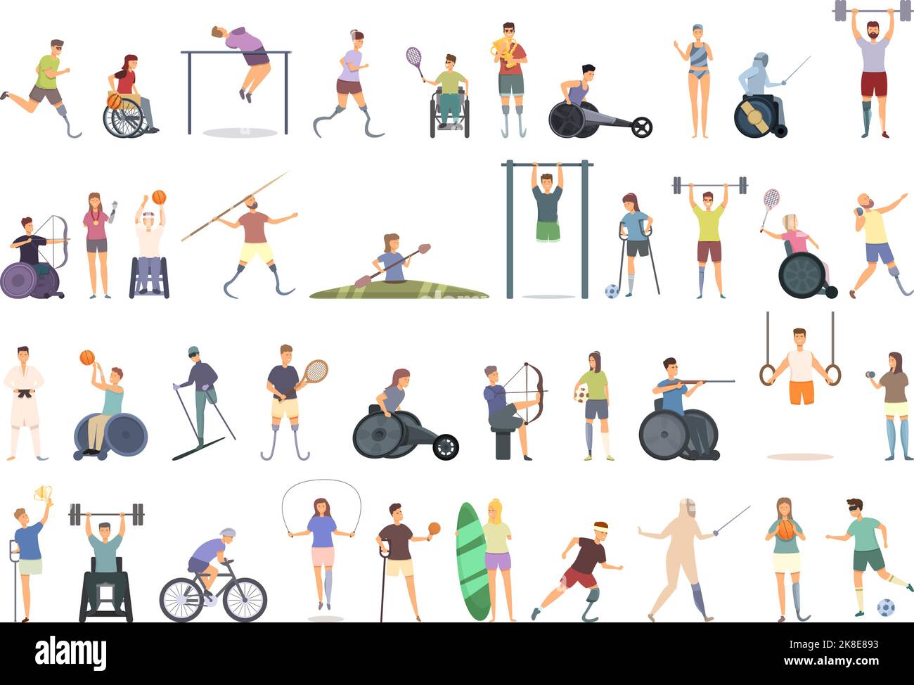 Disabled sport icons set cartoon vector. Handicap athlete. Blind ...