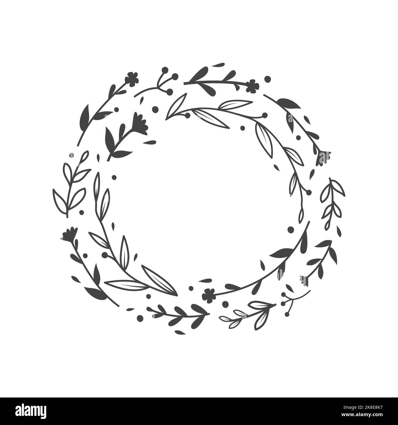 Leaf floral wreath set. Circle frame template with leaves, flower and ...