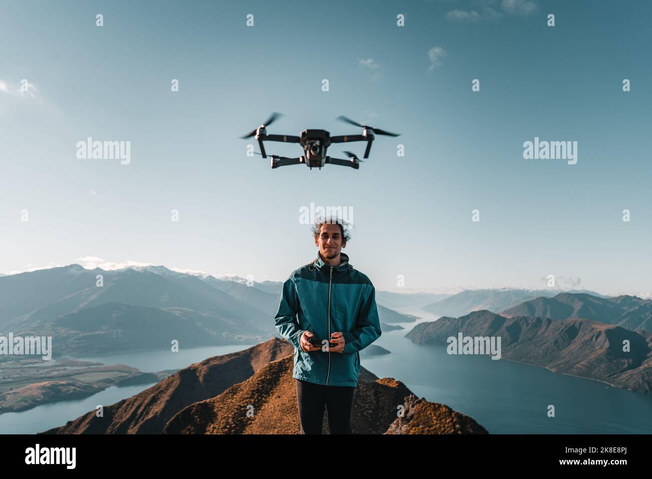 amazing landscape of the big calm blue lake and surrounded by ...