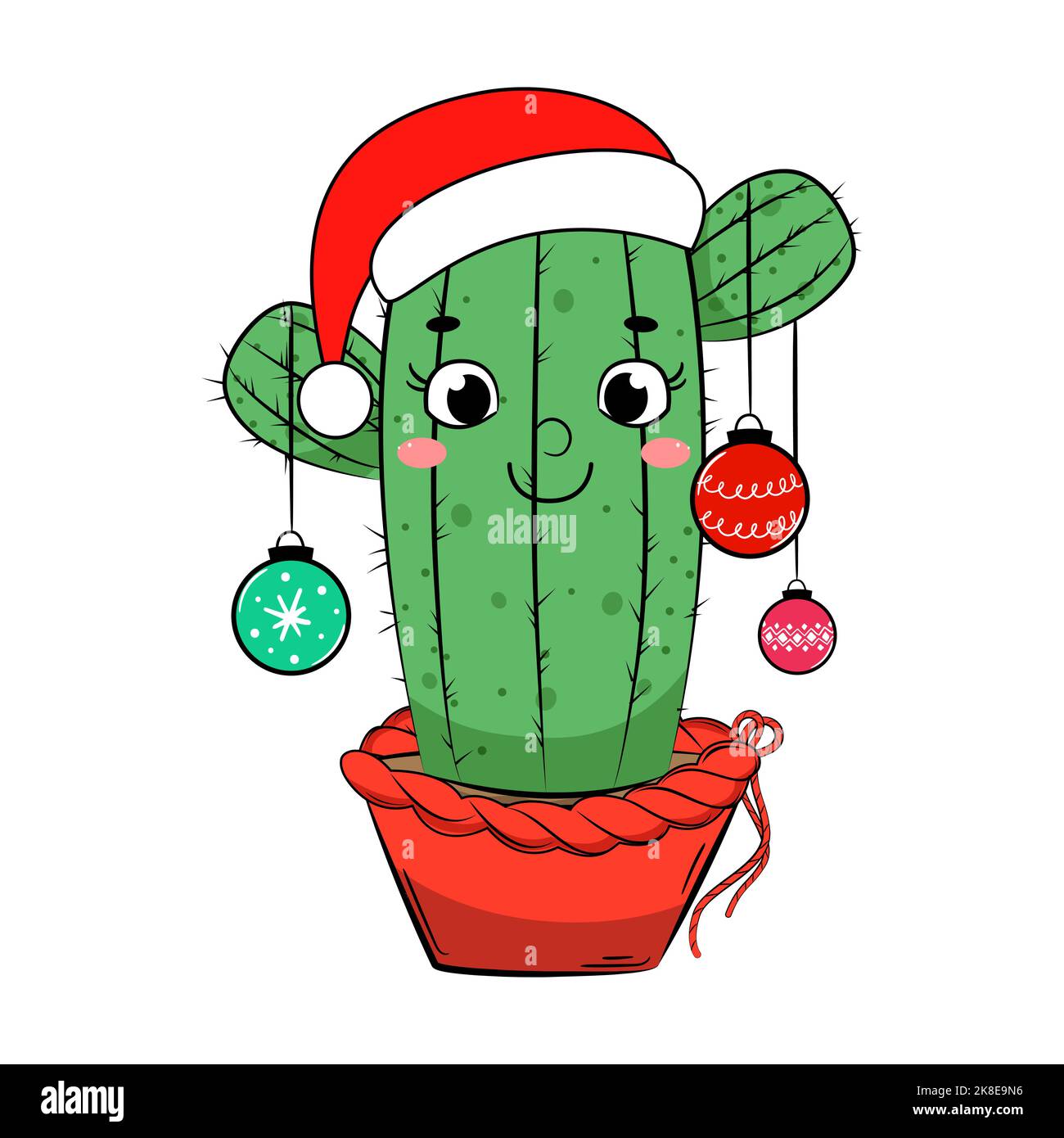 Cute cartoon Merry Christmas cactus. Vector Stock Vector Image & Art ...