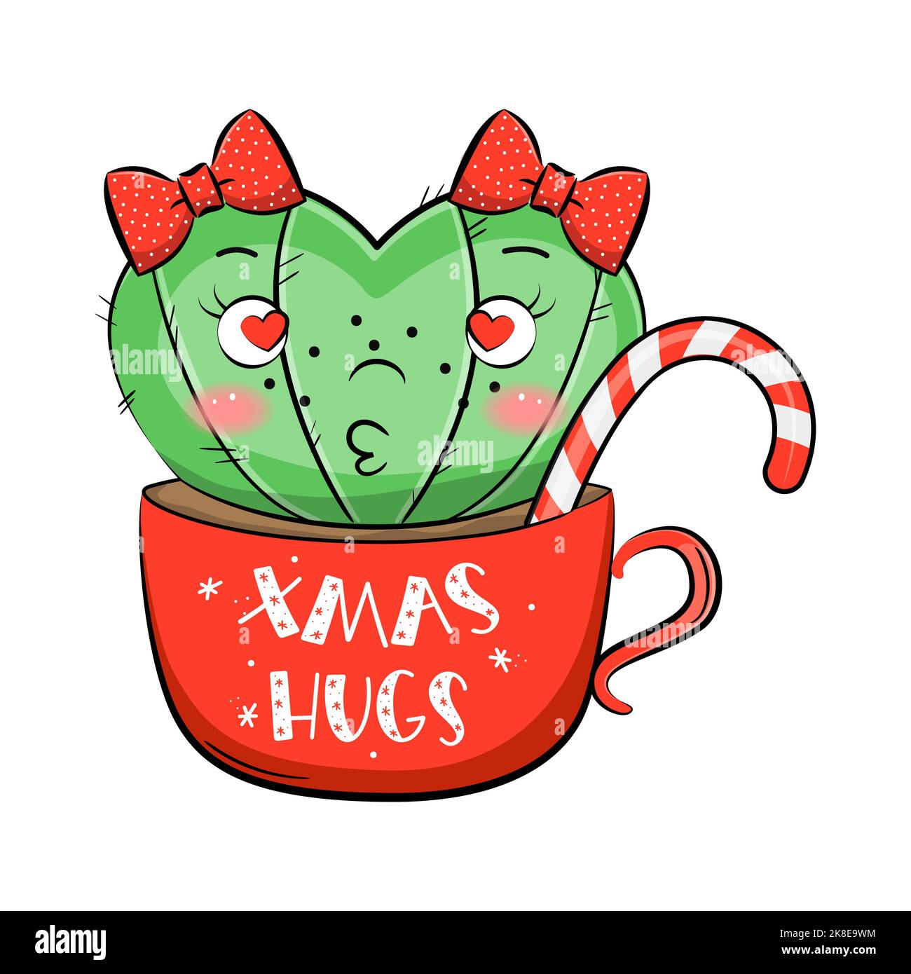 Cute cartoon Merry Christmas cactus. Vector Stock Vector Image & Art ...